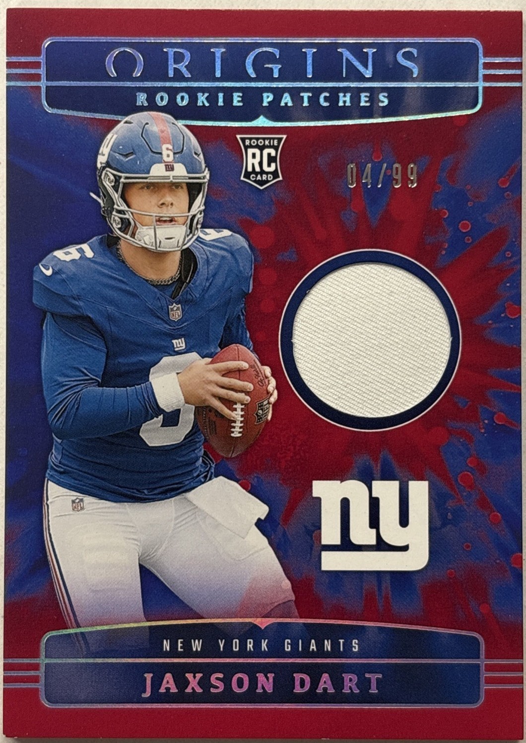 2025 Panini Origins - Rookie Patches Jaxson Dart #RPH-JDT Red /99 (MEM ...