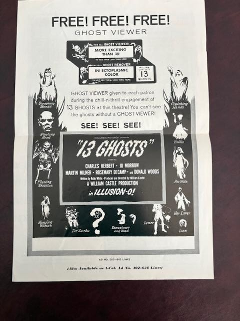 13 GHOSTS 1960 Rare Original Advertising Supplement Horror Film Ads ...