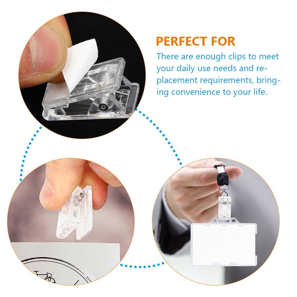 10 Pcs Badge Clip Plastic Spring Clips Self-adhesive for Id Card | eBay UK