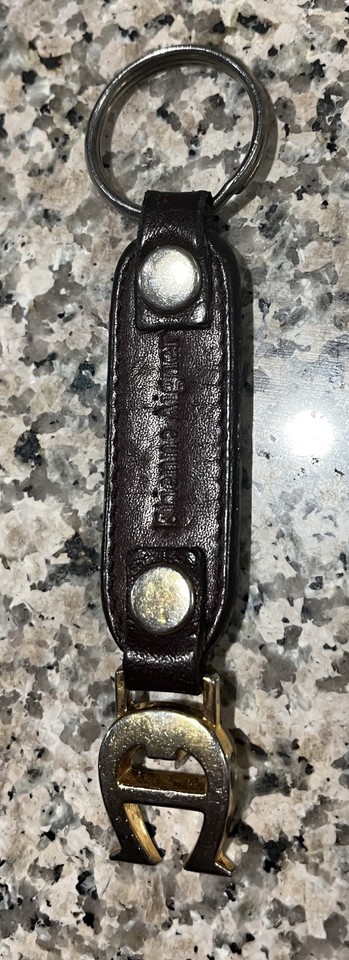 Etienne Aigner Vintage Leather and Brass Pill Box And Leather Key ring ...