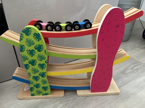 ELC Wooden Click Clack Track Ramp Toy Playset With 3 Cars - 100% ...