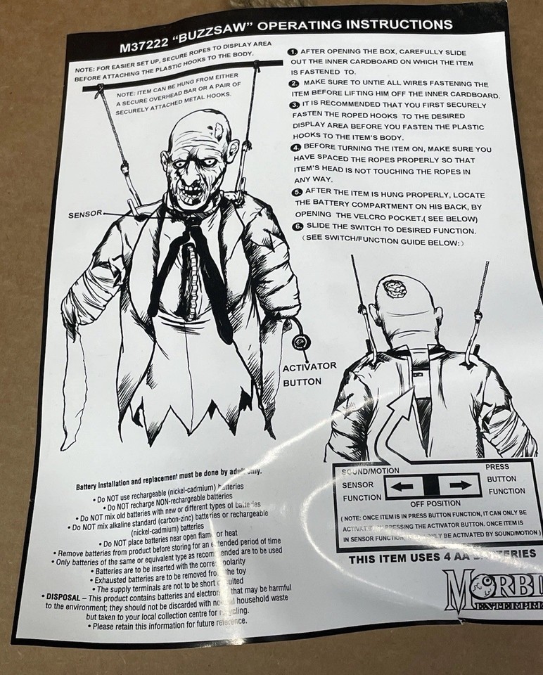 Spirit Halloween Buzzsaw Man Animatronic SCREAMING Chest Saw Blade Prop ...