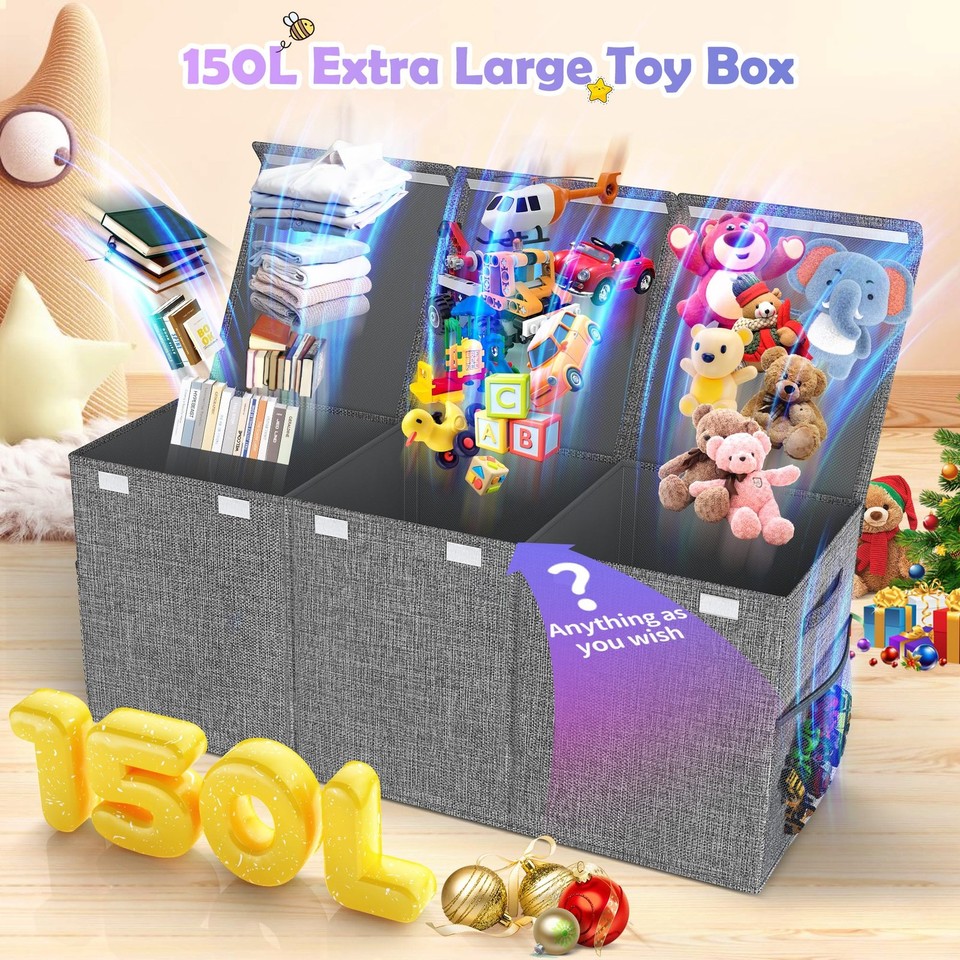 Extra Large Toy Box Chest with Lids, Collapsible Sturdy Kids Toy ...