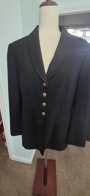 Kasper ASL Wool Crepe Blazer Jacket sz 12 Gold Button Front Cuff Collar ...