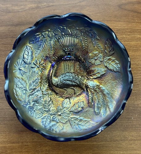 Northwood Carnival Glass Peacock & Urn Cobalt Blue Small 5 1/2” Ice ...