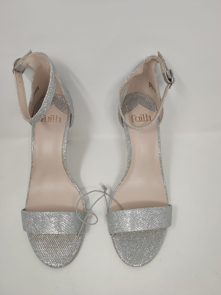 Faith Size 6 Kitten Heel Sandals Sparkly Silver Prom Wedding Stiletto ...