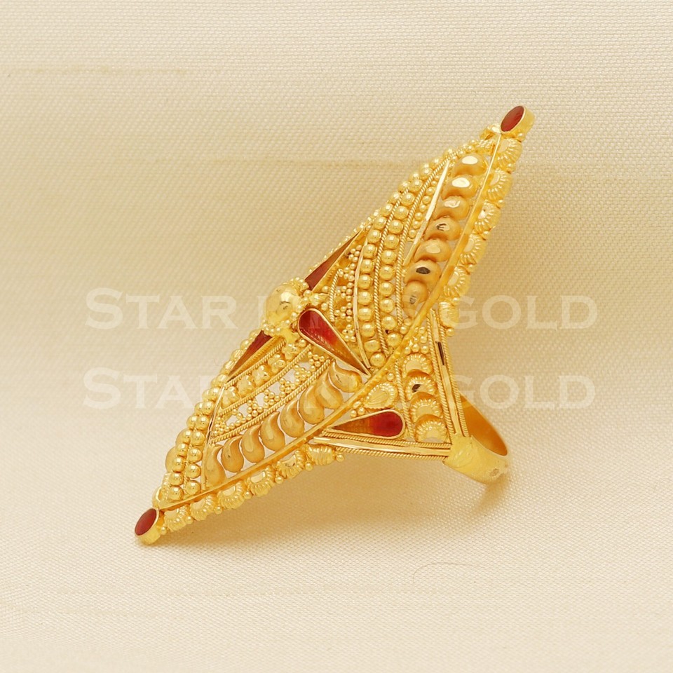 Gold Ring 22k Gold Long Ring Women Wedding Jewelry Size 9 Handmade ...