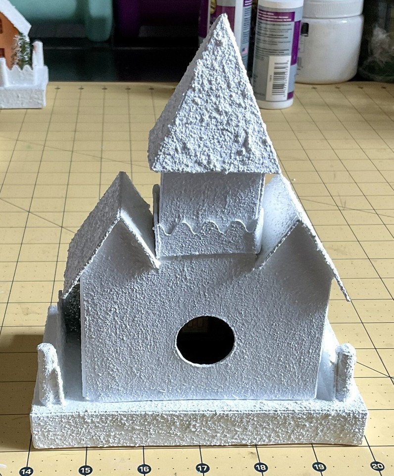 Handmade Putz Glitter House Church 1940's Retro Style Cardboard House ...