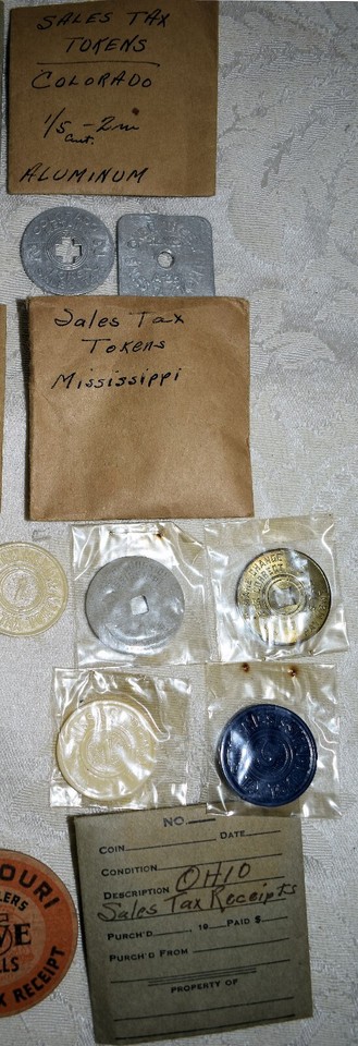 G6. 48x US SALES TAX TOKENS PAPER CENT & PRE-PAID TAX RECEIPTS ...