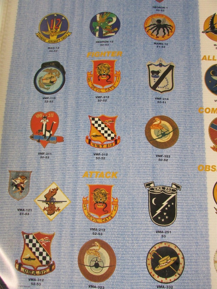 1st MAW KOREAN War USMC Marine Corps Aviation Squadron Patch Art Poster ...