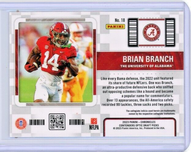 2023 Chronicles Contenders Optic Draft Picks #18 Brian Branch RC ...