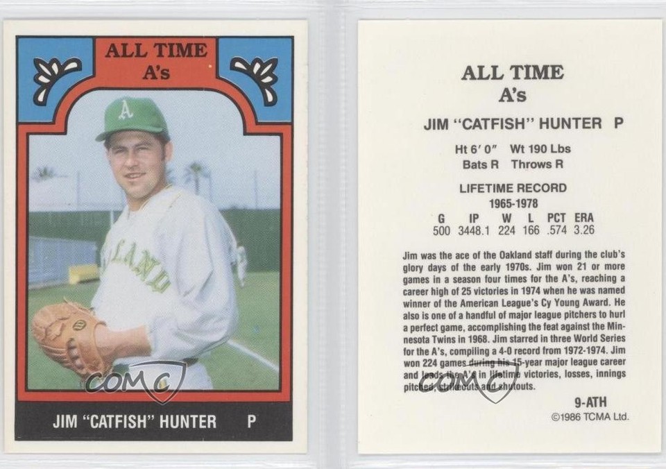 1986 TCMA All Time Oakland A's Catfish Hunter (No MLB Logo) #9-ATH HOF ...