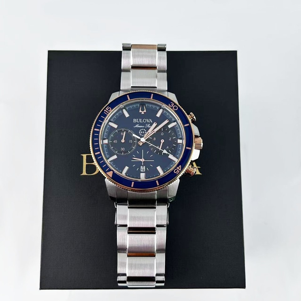 New Bulova Marine Star 98B301 Men's Marine Star Chronograph Watch Blue ...