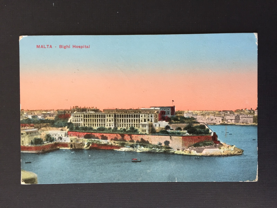 GB 1916 BASE ARMY POST OFFICE T SKELETON POSTMARK ON MALTA PC TO DERBY ...