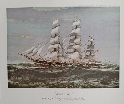 VINTAGE SAIL SHIP PRINT WAIMATE PASSENGER & EMIGRANT SHIP (1874) | eBay