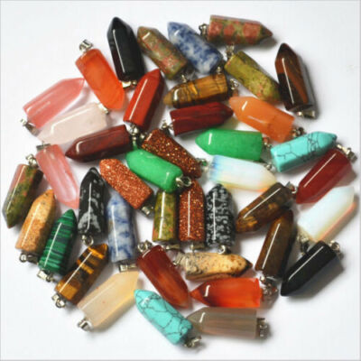 Wholesale 50pcs Natural Mixed Stone Pendulum charm small Pillar stone Pendants | eBay
