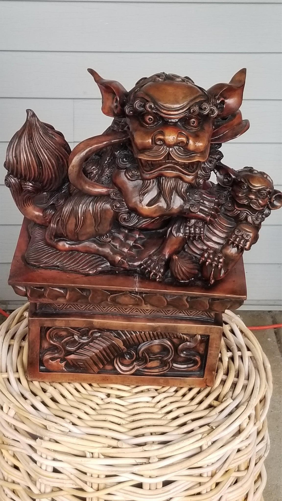 Two Giant Fu Foo Chinese Dog Lion Door Protective Statues 18" x 15" x ...