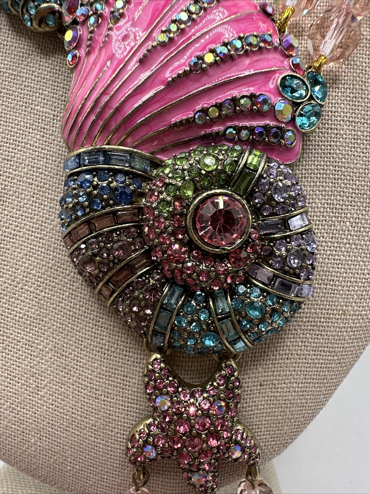 Pink & Coloful Crystal Rhinestone & Enamel Seashell Starfish Statement ...