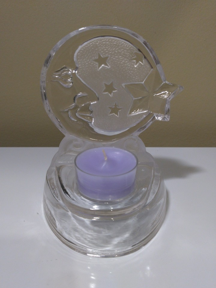 Vtg 90's Partylite Glass Celestial Crescent Moon & Stars Tea Light ...
