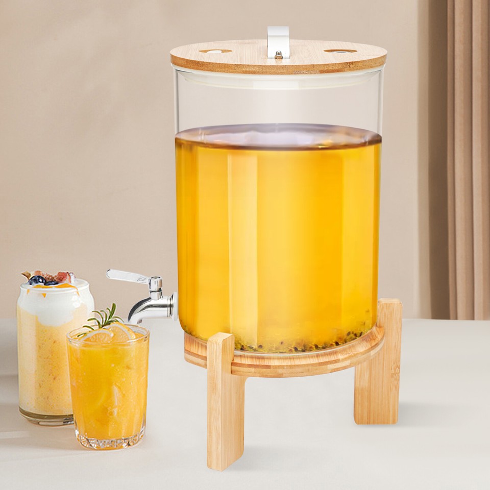 2 Gallons Glass Drink Beverage Dispenser with Spigot, Lemonade ...