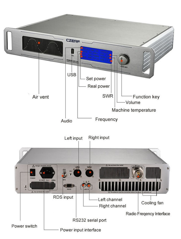 1000W Professional FM transmitter stereo broadcast adjustable +Antenna ...