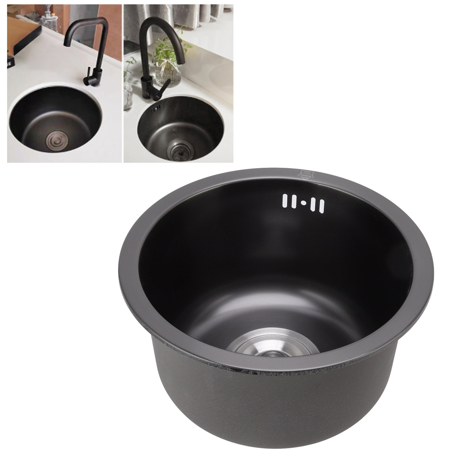 (Black)Mini Round Kitchen Sink Bar Stainless Steel Basin Single Bowl ...