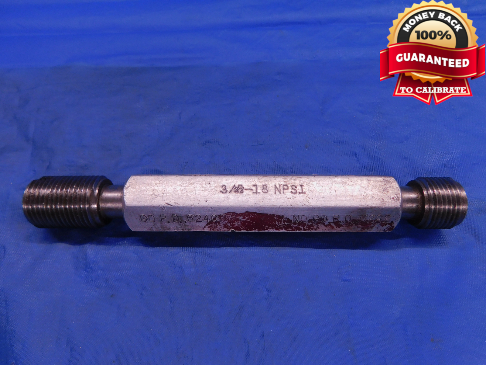 3/8 18 NPSI PIPE THREAD PLUG GAGE .375 GO NO GO P.D.'S = .6240 & .6292 ...