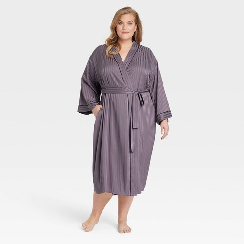 Women's Luxury Collection Shadow Striped Long Satin Robe - Auden Deep ...