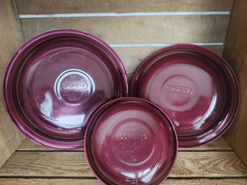 Corning Baking Dishes Visionware Rare Set Of 3 With Lids Cranberry ...