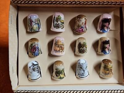 Set Of Old Staffordshire England Exclusive Collectors Thimbles W/Box ...