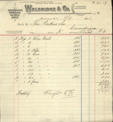 1891 Buffalo New York (NY) Receipt Walbridge & Co. Theo Perkins & Co ...