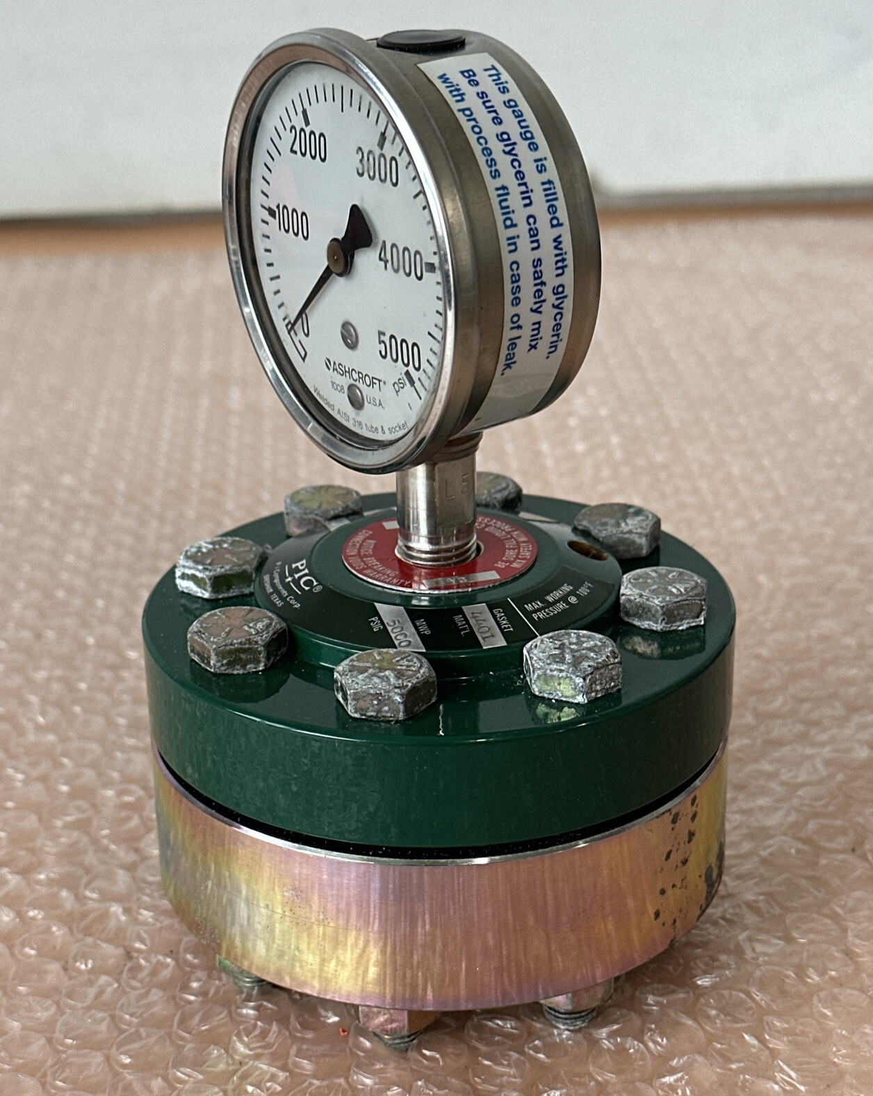NEW- PI Components PIC W24A1 Diaphragm Pressure Seal W/Ashcroft 5000psi ...