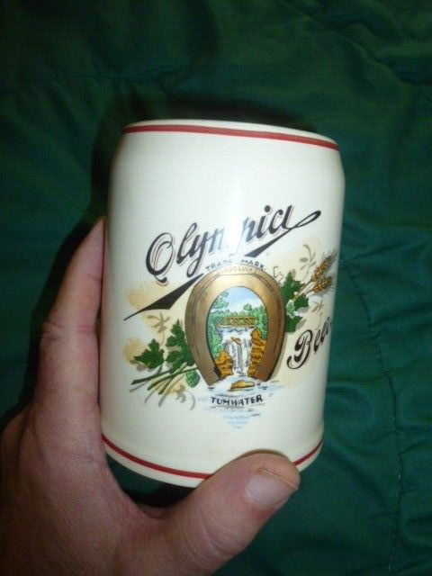 GREAT VINTAGE OLYMPIA 1/2 LITER BEER CERAMIC MUG DATED 1904 BEAUTIFUL ...