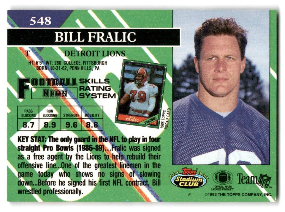 Bill Fralic 1993 Stadium Club FOOTBALL #548 Detroit Lions | eBay
