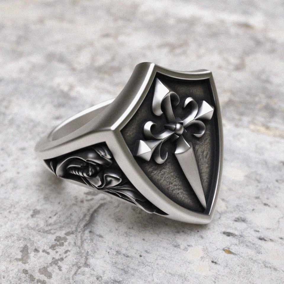 Handcrafted 925 Sterling Silver Knights Templar Shield Ring - Medieval ...