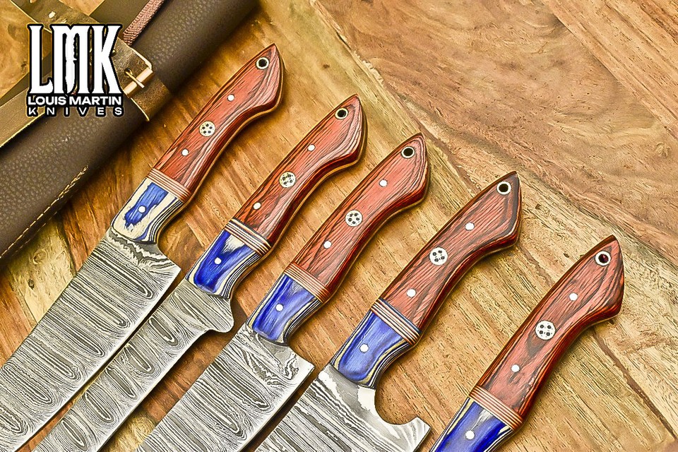 LMK Hand Forged Knife USA Chef Knife Twist Damascus Hard Wood Lot of 5 ...