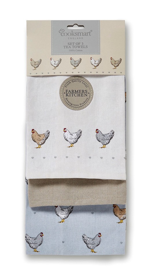 Cooksmart 100% Cotton Tea Towels Set of 3 Decorative Kitchen | eBay UK