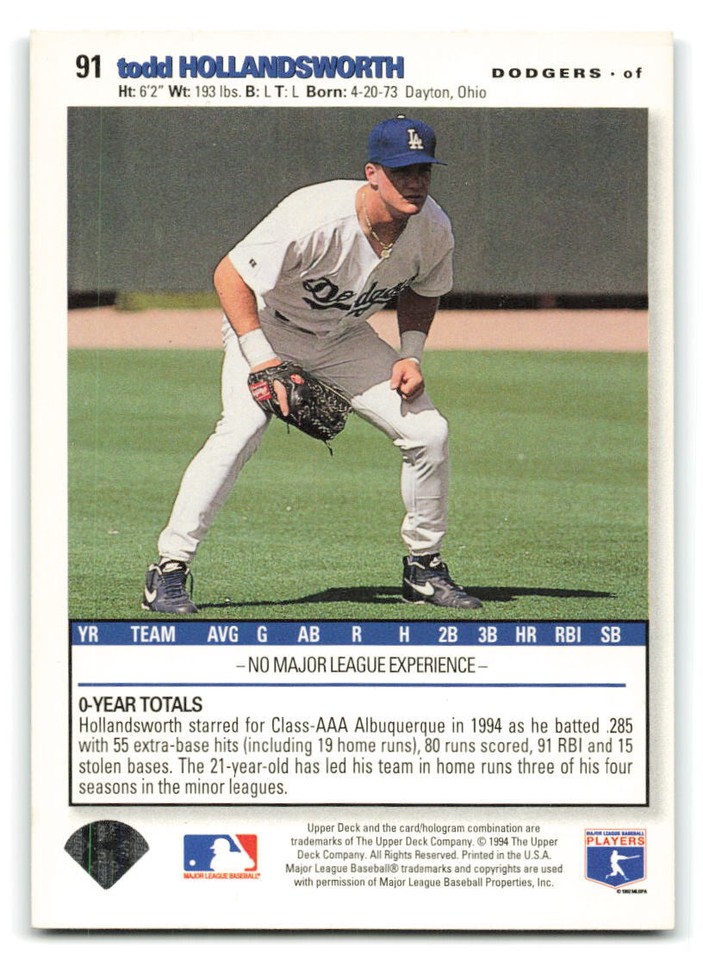 Todd Hollandsworth 1995 Collector's Choice SE BASEBALL #91 Los Angeles ...