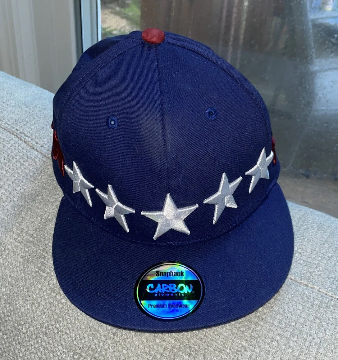 Carbon Elements Snapback Hat Cap Red White Blue Stars Flat Brim Pre ...