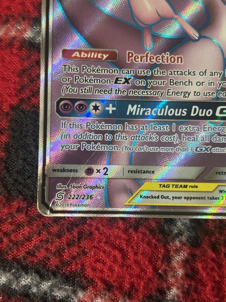 Pokémon TCG Mewtwo & Mew GX 222/236 Unified Minds Holo Full Art Tag ...