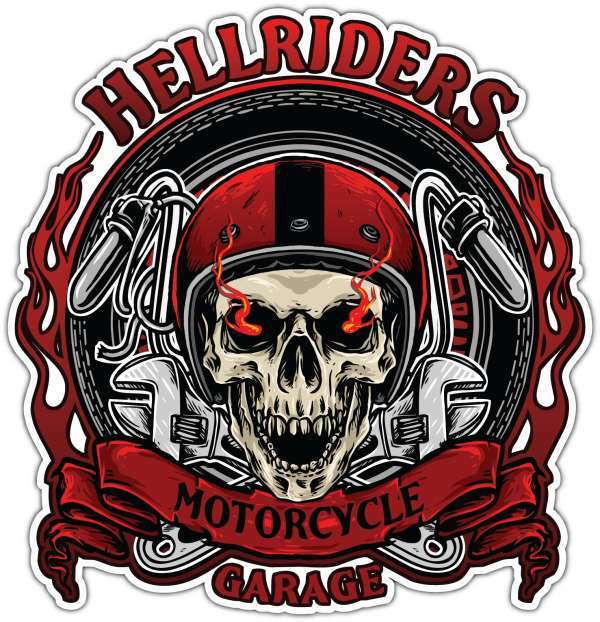 Hell Riders Motorcycle Garage Bicker Bike Car Bumper Window Sticker ...