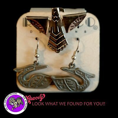 Eagle Crane First Nation Northwest CRANE EARRINGS-EAGLE BROOCH Pin Pair ...