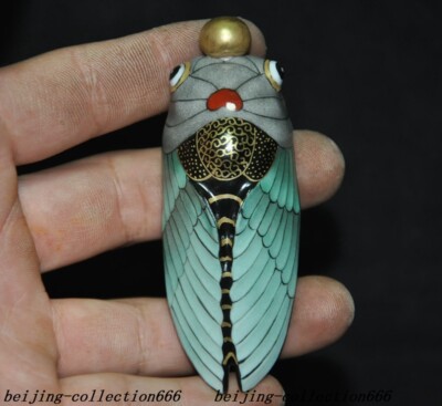 China WuCai Enamel pottery porcelain insect animal Golden cicada snuff ...