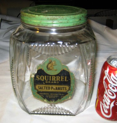 ANTIQUE USA ART DECO KITCHEN HOOSIER SQUIRREL SIGN LABEL PEANUTS GLASS ...