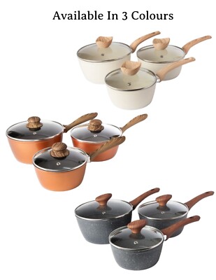 Nuovva Non-Stick Saucepan Set with Lids - Durable Cookware Kitchen Pot ...
