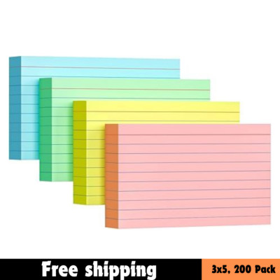 Colored Index Cards 3x5 200 Pack Ruled Index Cards Flash Cards for ...