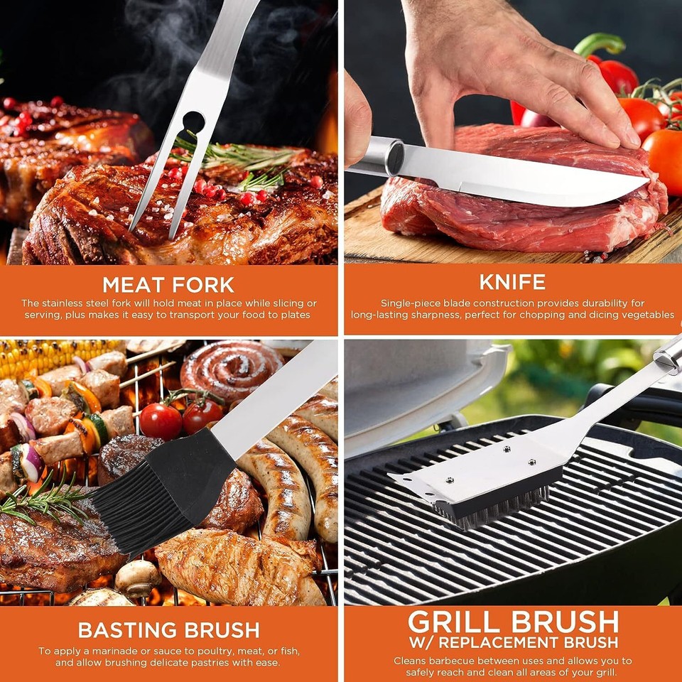 Commercial Chef 25PC Barbeque Grill Accessories - Grill Tool Set ...