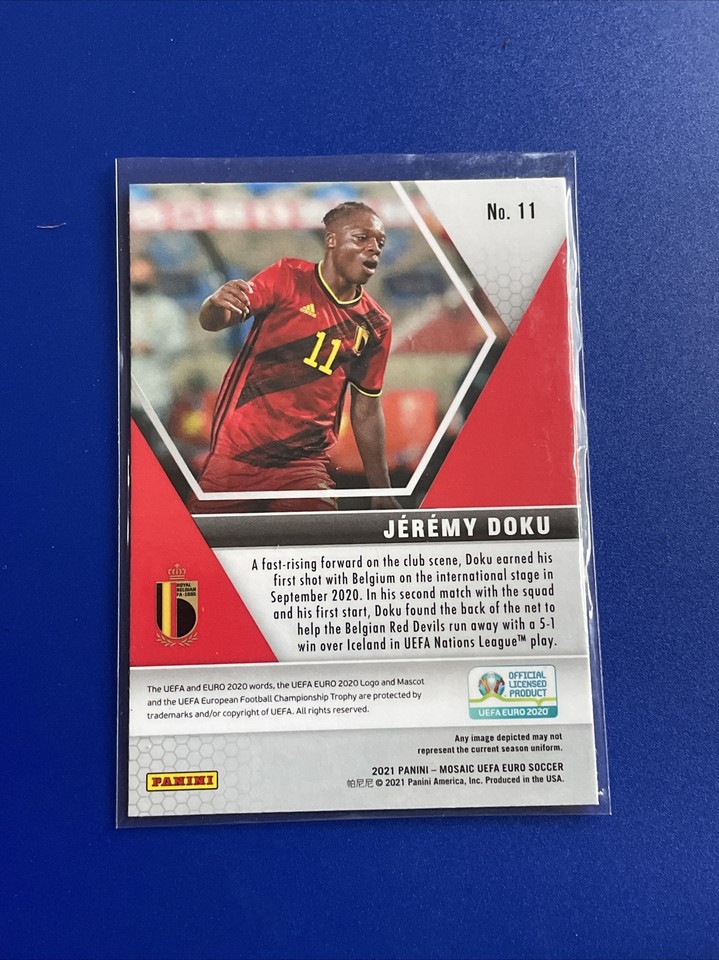 2021 Mosaic UEFA Euro Jeremy Doku Rookie Card RC #11 Belgium | eBay