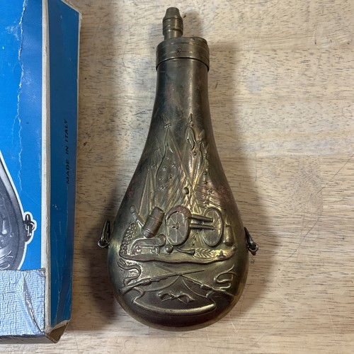 Vintage RARE COPPER & BRASS GUN POWDER FLASK WITH SCENE OF US CIVIL WAR ...