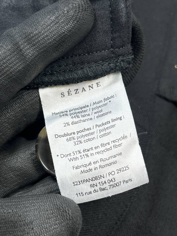 Sezane Damon Crop Pants Womens 40 Black Stretch Slant Pocket High Rise ...